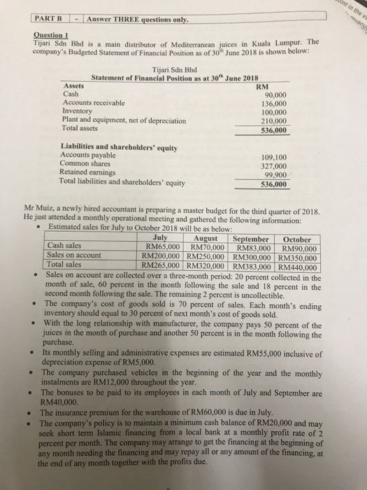Solved PART B - Answer THREE questions only. Question 1 | Chegg.com
