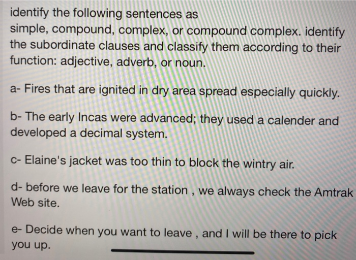 identify the following sentences as simple, compound, | Chegg.com