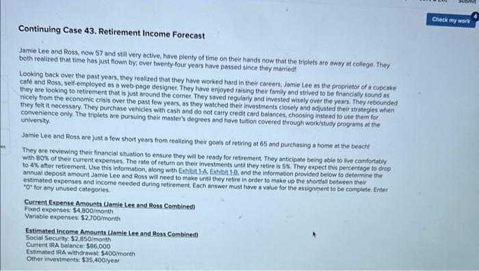 Solved Continuing Case 43. Retirement Income Forecast Jamie | Chegg.com