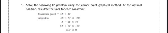 Solved 1. Solve the following LP problem using the corner | Chegg.com