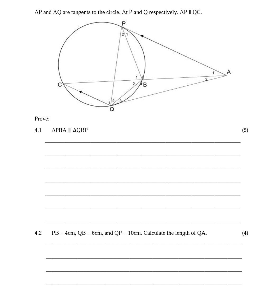Solved AP and AQ are tangents to the circle. At P and Q | Chegg.com