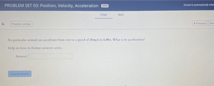 Solved PROBLEM SET 03: Position, Velocity, Acceleration or | Chegg.com
