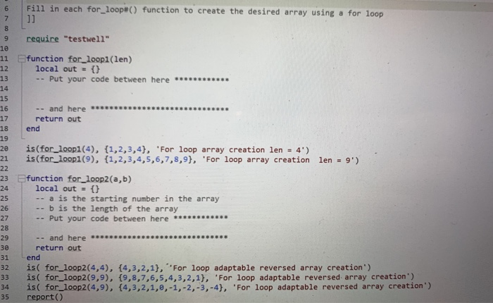 Solved Fill In Each For Loop Function To Create The