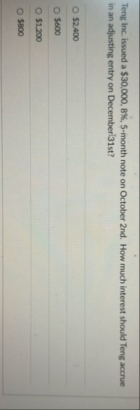 Solved Teng Inc. issued a $30,000,8%,5-month note on October | Chegg.com