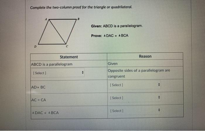 Solved Complete the two-column proof for the triangle or | Chegg.com