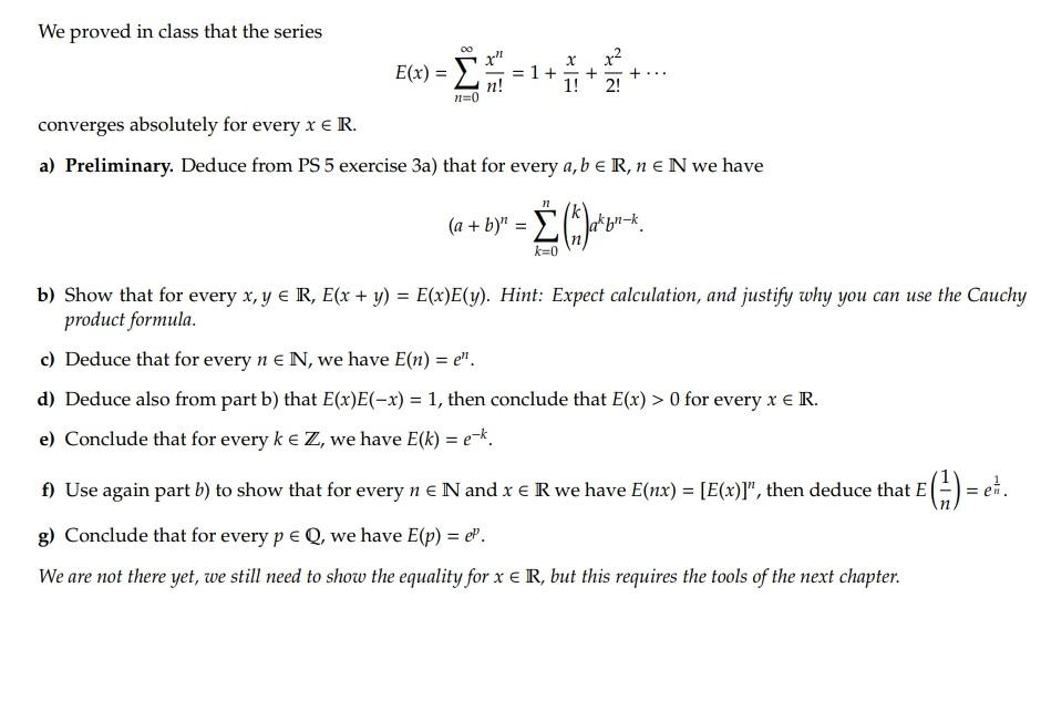 We proved in class that the series | Chegg.com