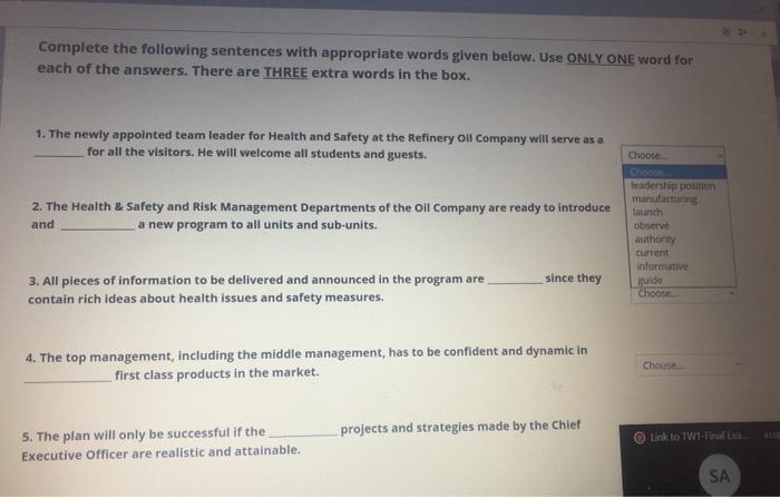 Solved Complete the following sentences with appropriate | Chegg.com