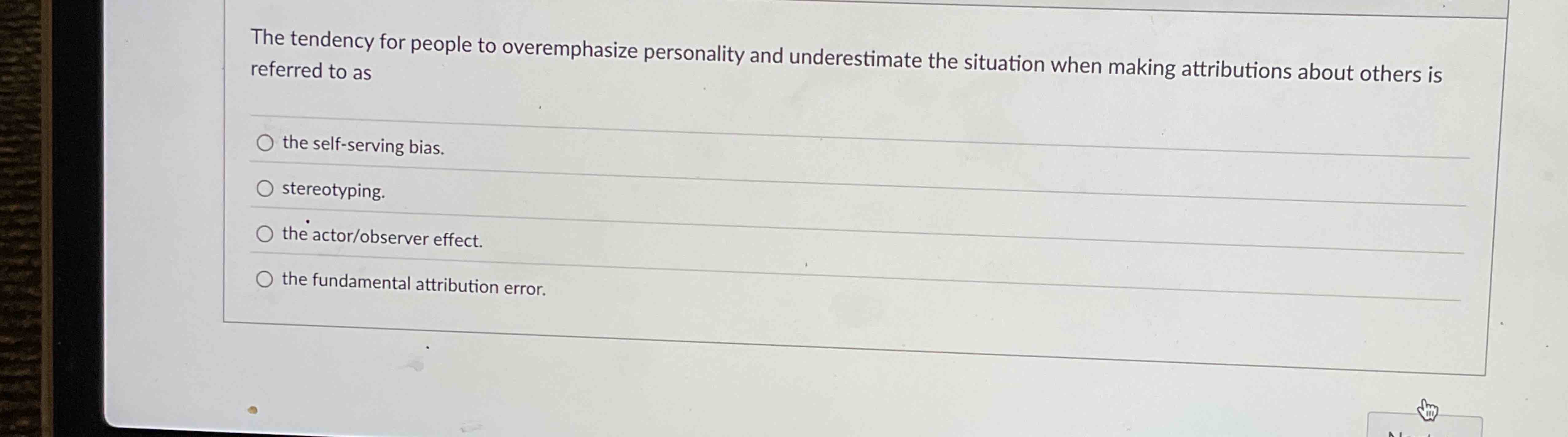 Solved The tendency for people to overemphasize personality | Chegg.com