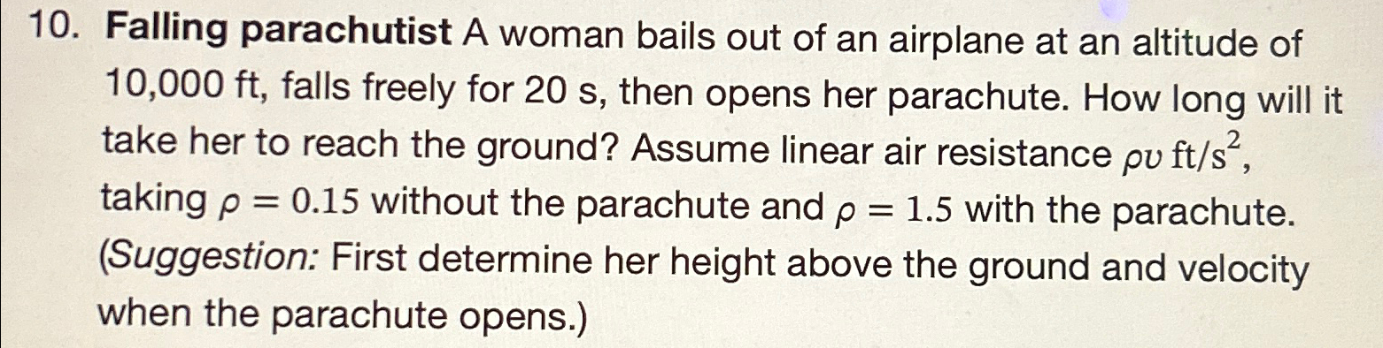 Solved Falling parachutist A woman bails out of an airplane | Chegg.com