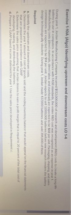 Solved Exercise 1-10A (Algo) Identifying upstream and | Chegg.com