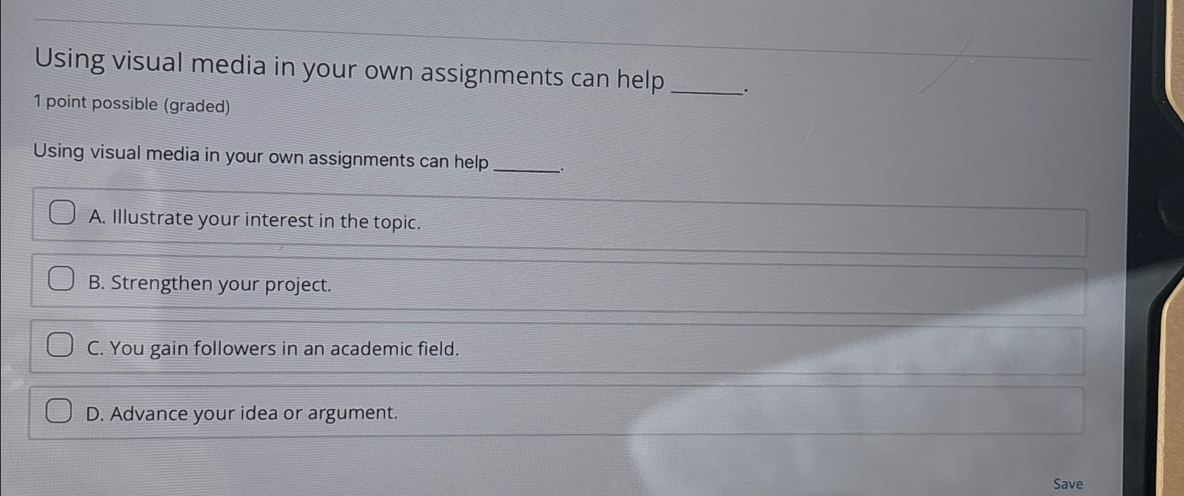 Solved Using visual media in your own assignments can help1 | Chegg.com