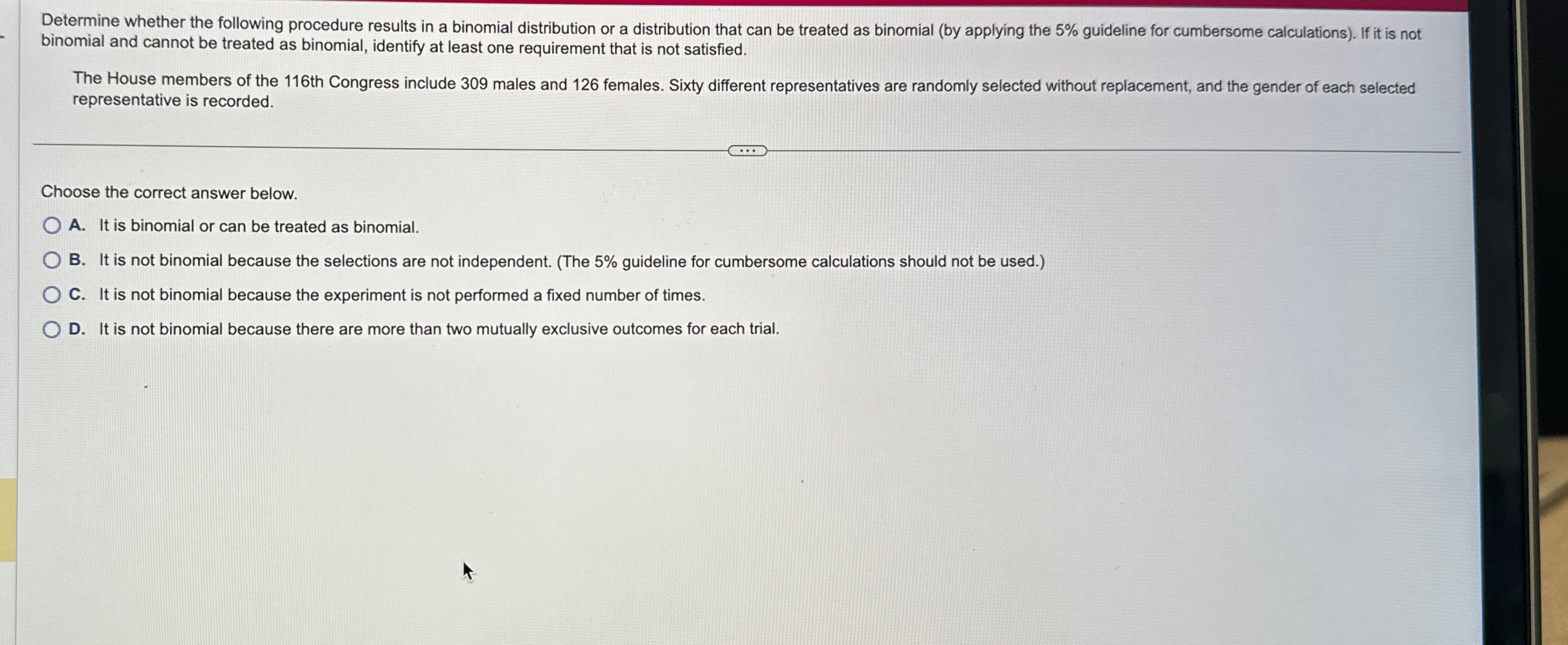 Solved binomial and cannot be treated as binomial, identify | Chegg.com