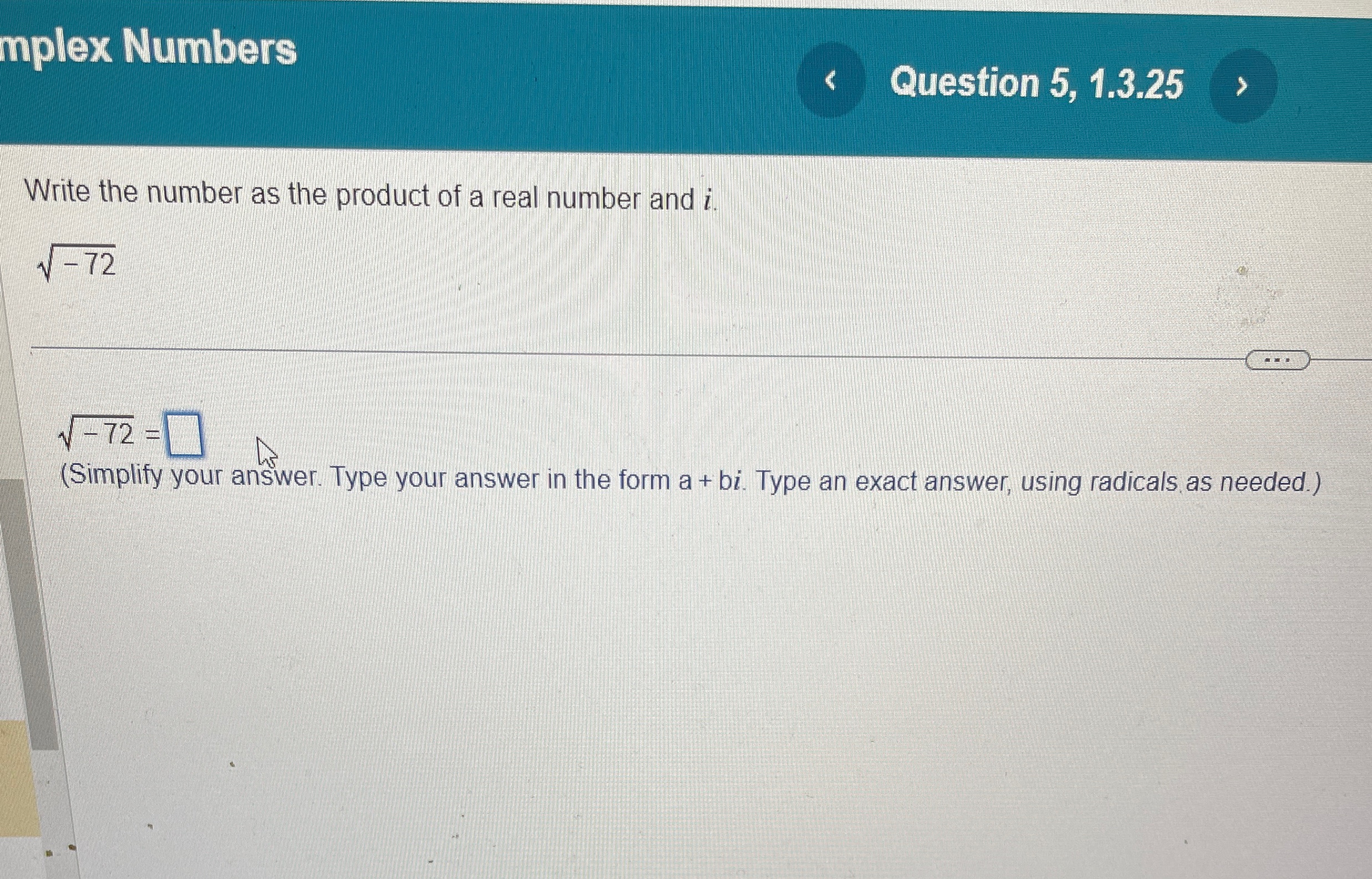 Solved mplex NumbersQuestion 5,1.3.25Write the number as the | Chegg.com