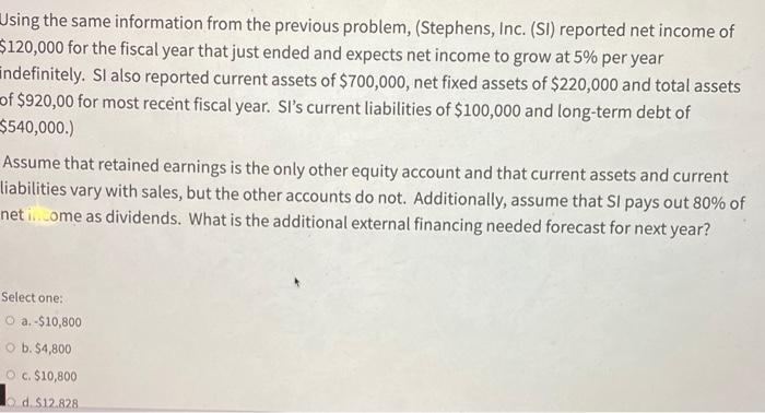 Solved Using the same information from the previous problem, | Chegg.com