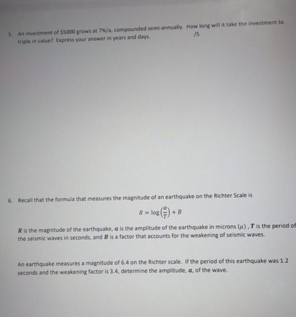 Solved An investment of $5000 ﻿grows at 79a, ﻿compounded | Chegg.com