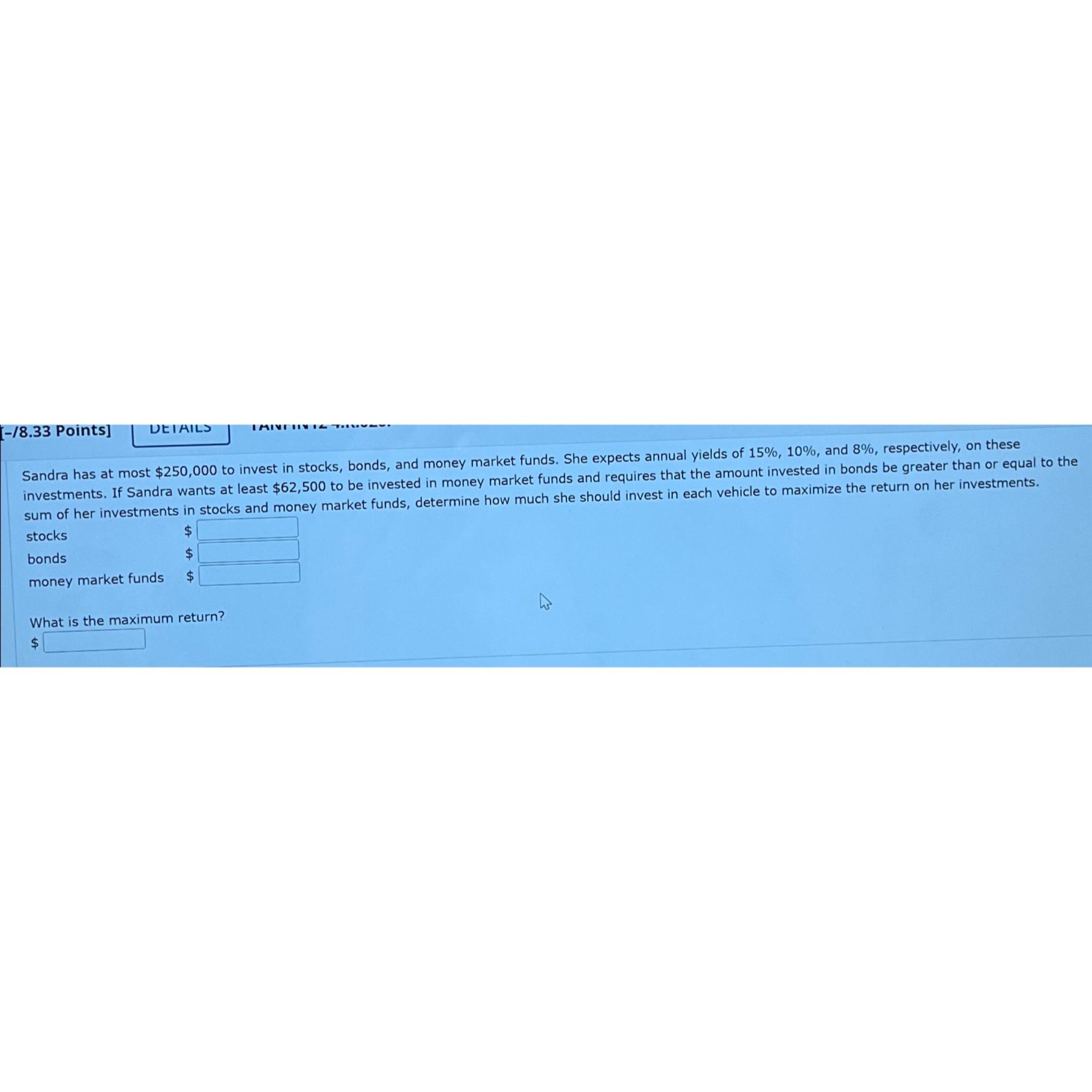 Solved What is the maximum return? | Chegg.com