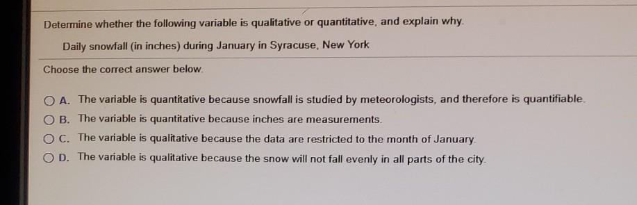 Solved Determine whether the following variable is | Chegg.com
