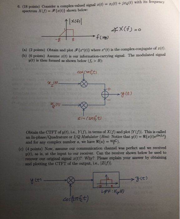 Solved 6. (18 points) Consider a complex-valued signal r(t) | Chegg.com
