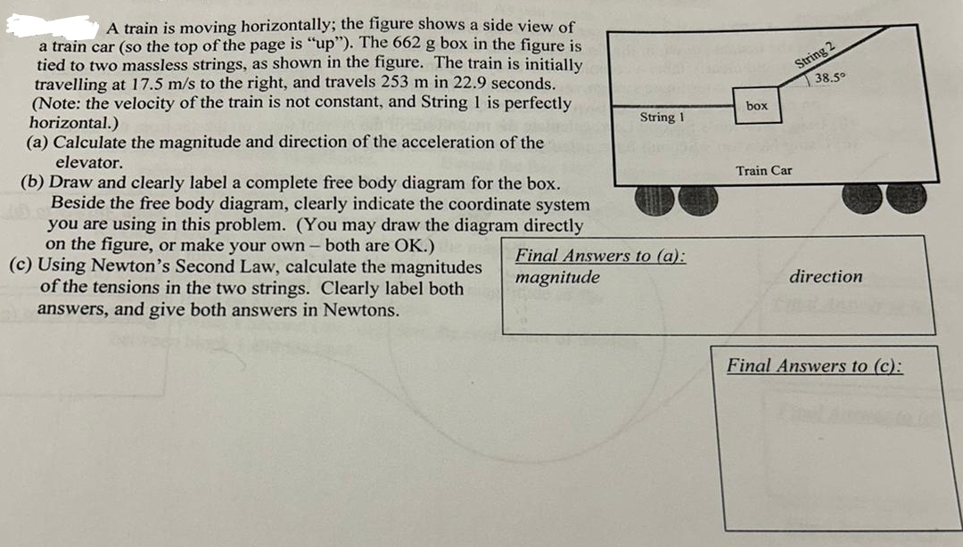 Solved A train is moving horizontally; the figure shows a | Chegg.com
