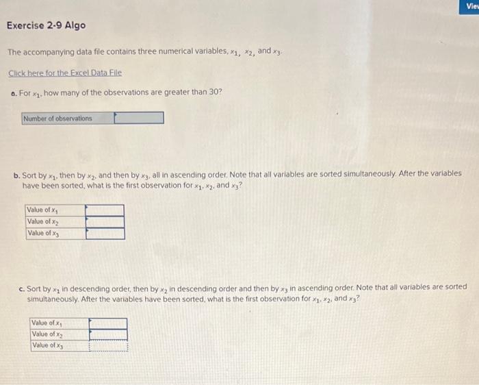 Solved The accompanying data file contains three numerical | Chegg.com