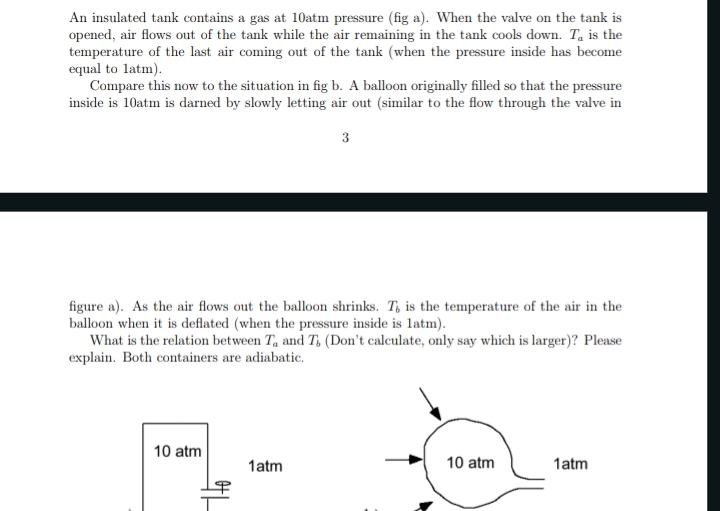 Solved An insulated tank contains a gas at 10 ﻿atm pressure | Chegg.com