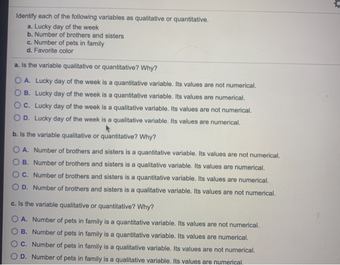 Solved Identify each of the following variables as | Chegg.com