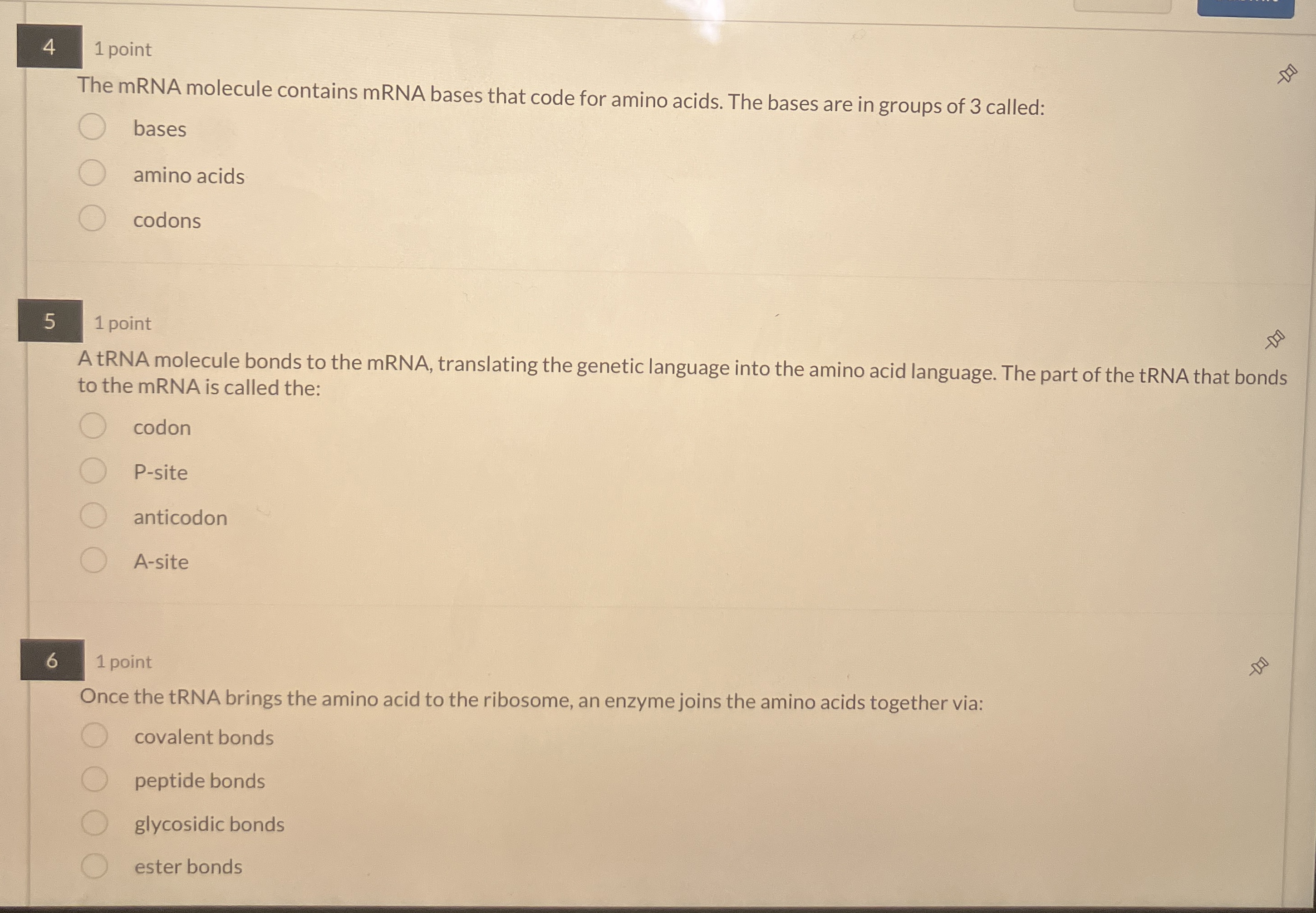 Solved 41 ﻿pointThe mRNA molecule contains mRNA bases that | Chegg.com