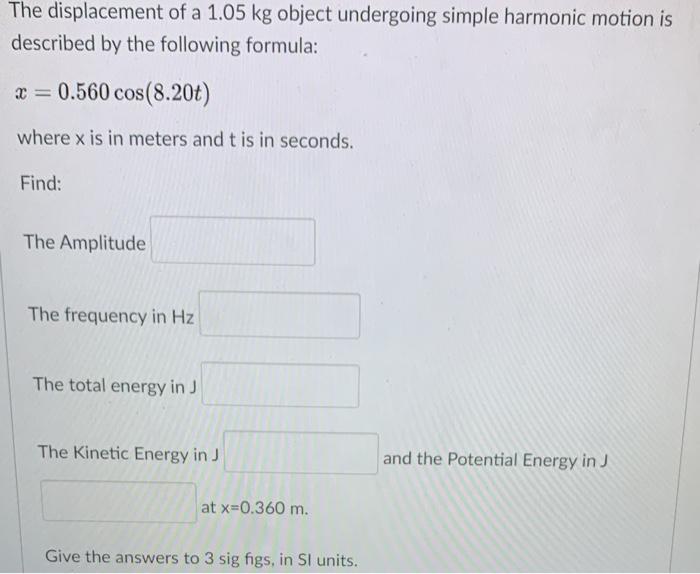 Solved The displacement of a 1.05 kg object undergoing | Chegg.com