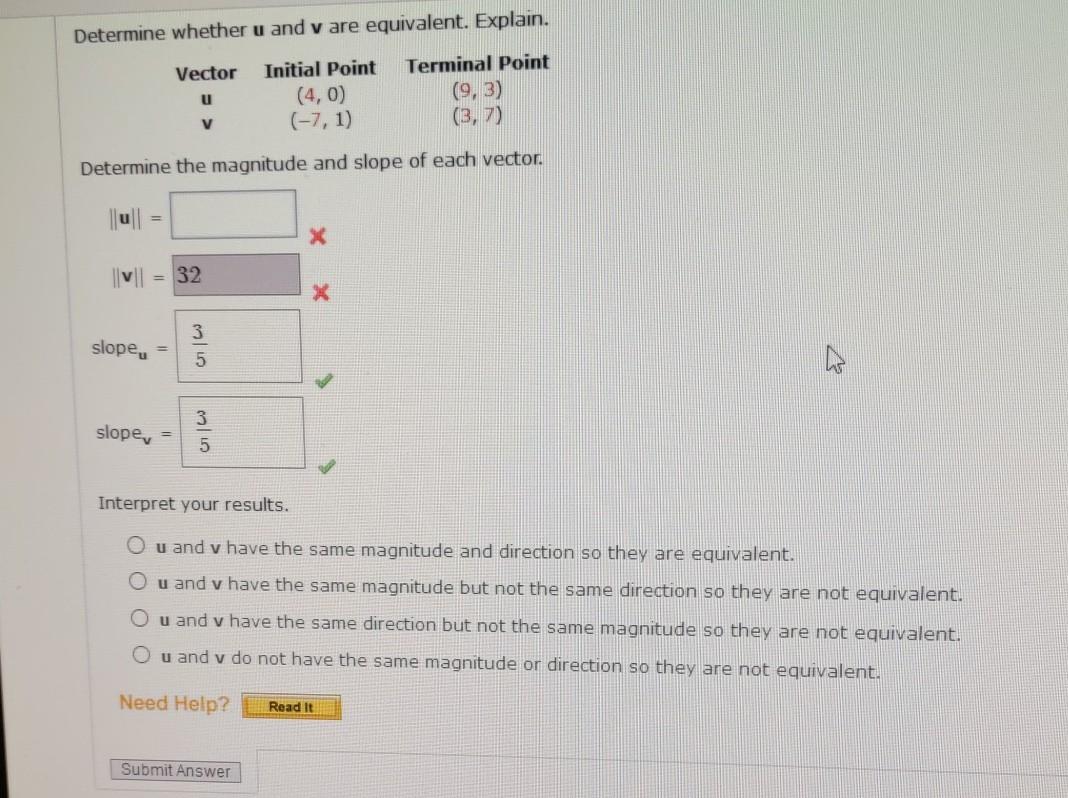 Solved Determine whether u and v are equivalent. Explain. | Chegg.com