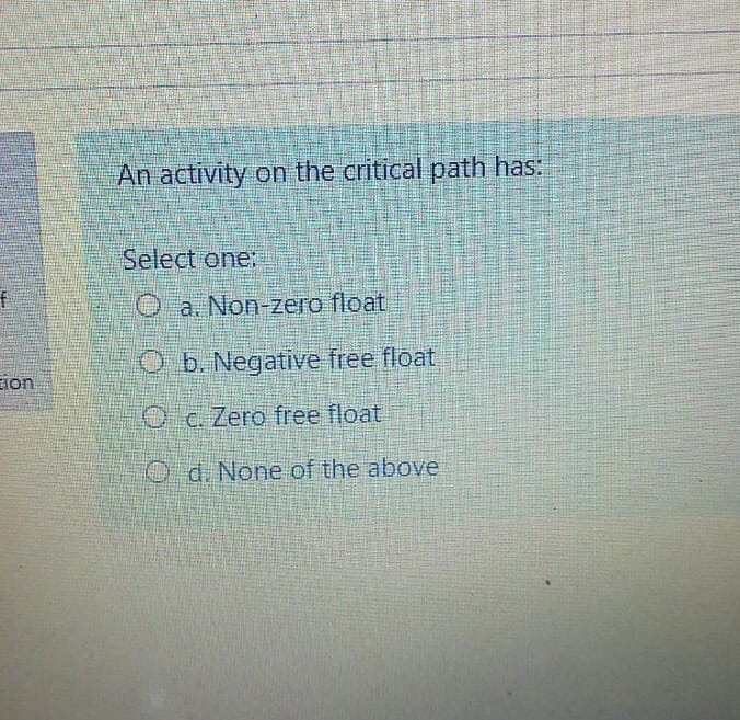 Solved An activity on the critical path has: Select one: f O | Chegg.com