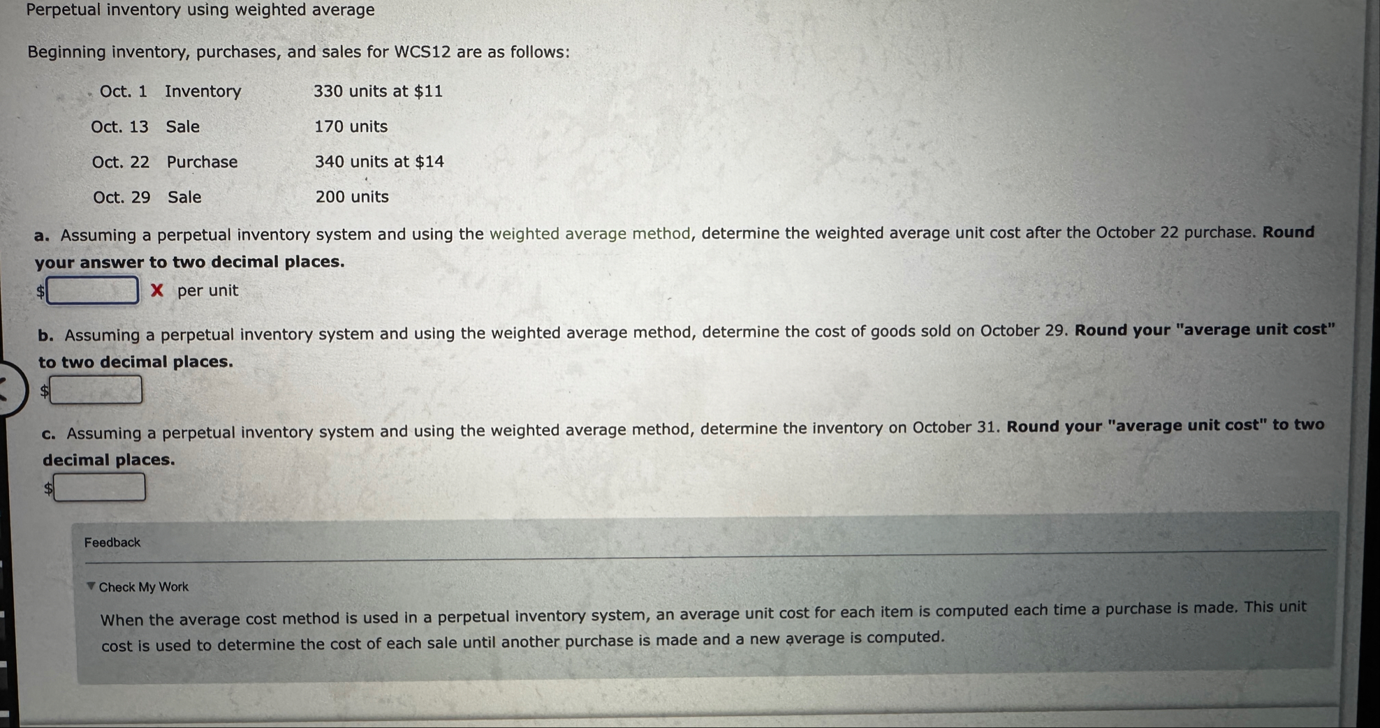 Solved Perpetual inventory using weighted averageBeginning | Chegg.com
