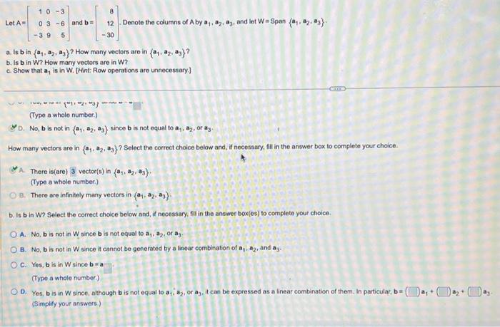 Solved LetA=⎣⎡10−3039−3−65⎦⎤ and b=⎣⎡812−30⎦⎤. Denote the | Chegg.com