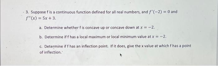Solved Suppose f is a continuous function defined for all | Chegg.com