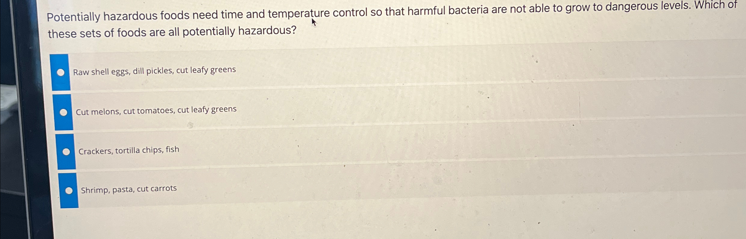 Solved Potentially hazardous foods need time and temperature | Chegg.com