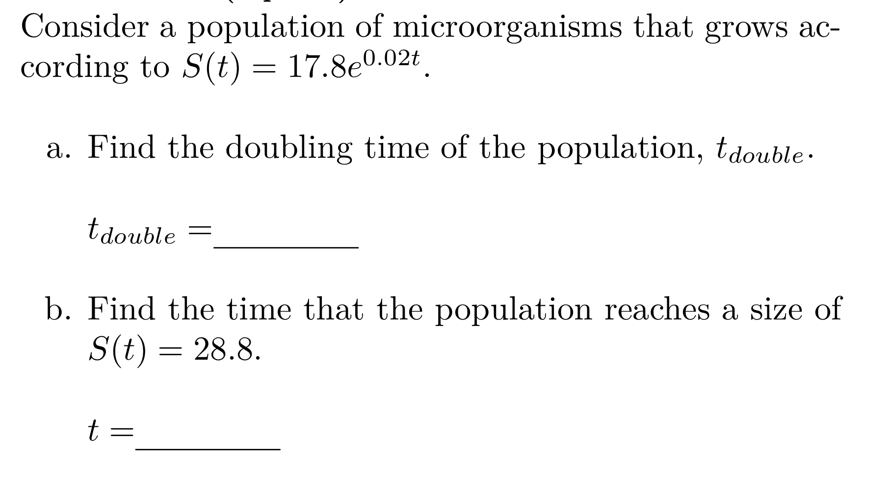 Solved b. ﻿Find the time that the population reaches a size | Chegg.com
