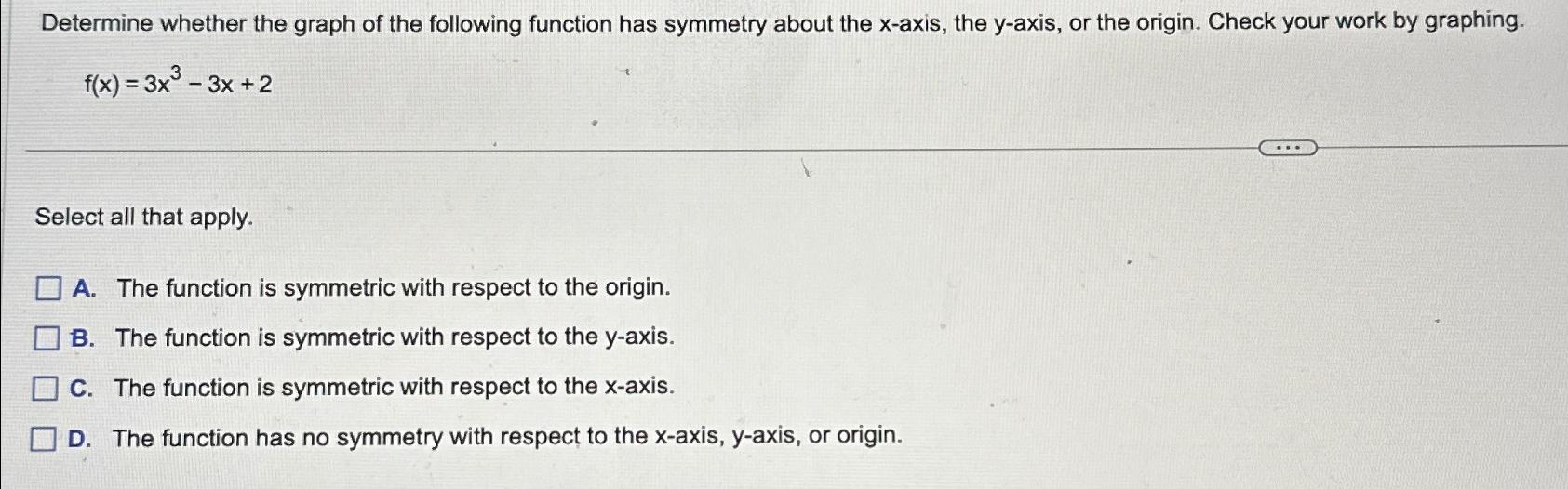 Solved Determine whether the graph of the following function | Chegg.com