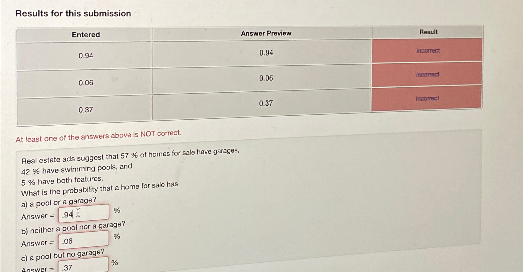 Solved Results for this submission\table[[Entered,Answer | Chegg.com