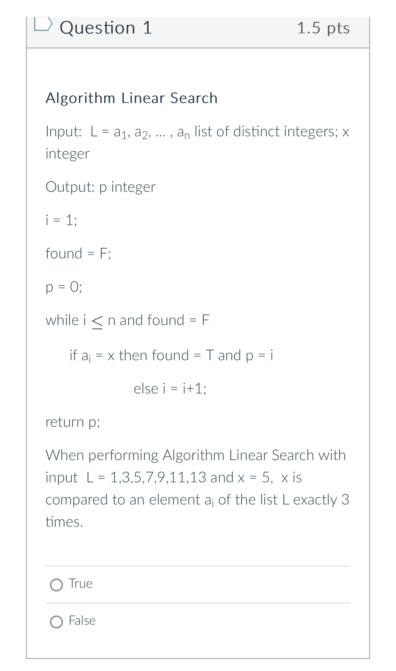 Solved Question 115ptsalgorithm Linear Searchinput 1746