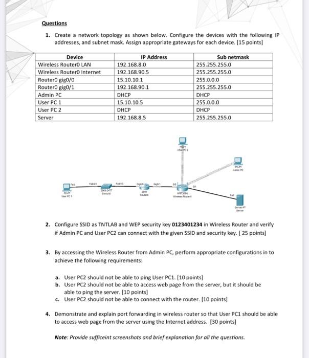 Solved Questions 1. Create a network topology as shown | Chegg.com