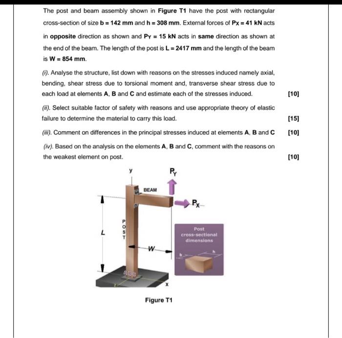 Solved The post and beam assembly shown in Figure T1 have | Chegg.com