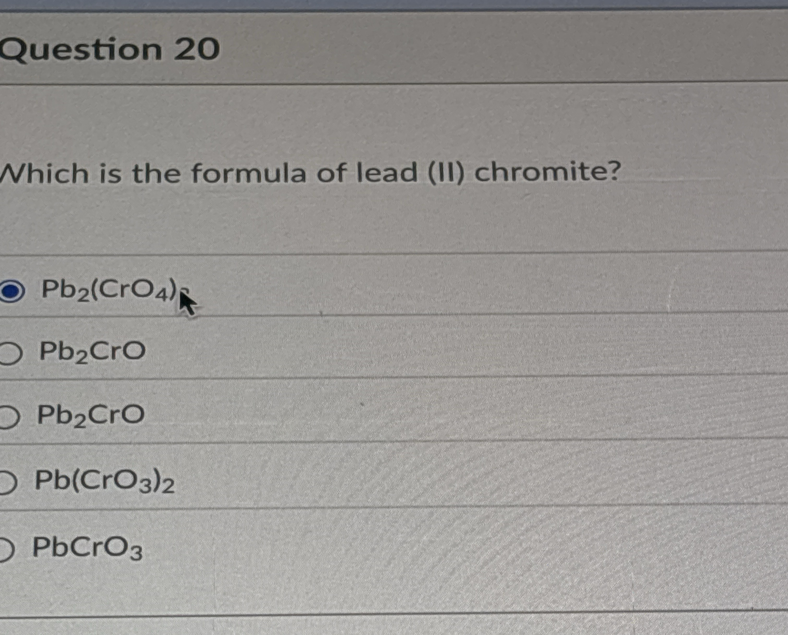 Question 20Which is the formula of lead (II) | Chegg.com