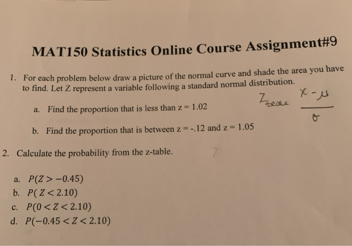 Solved MAT150 Statistics Online Course Assignment#9 1. For | Chegg.com