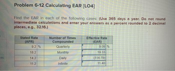 Solved Problem 6-12 Calculating EAR (L04] Find the EAR in | Chegg.com