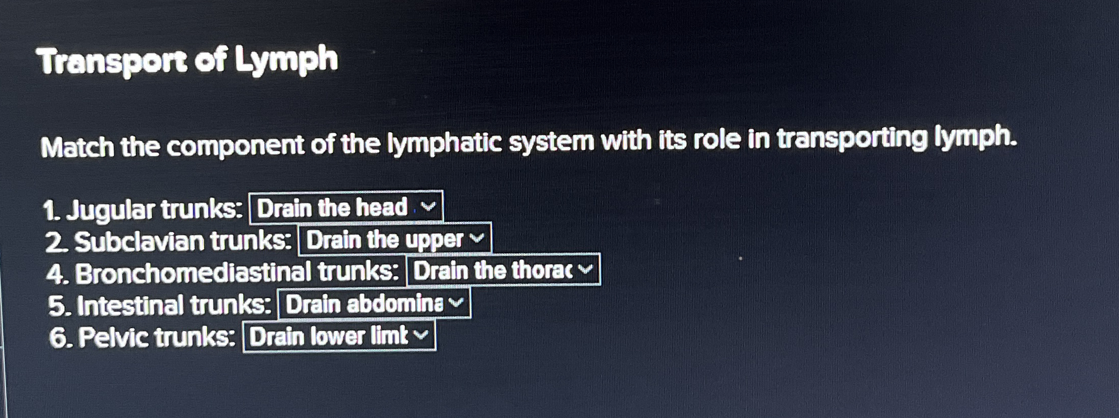 Solved Transport of LymphMatch the component of the | Chegg.com