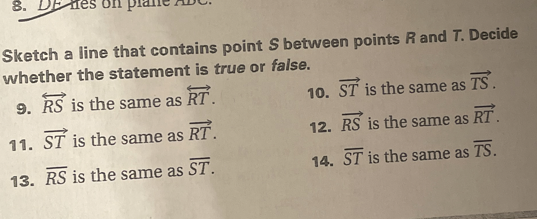 Sketch a line that contains point S ﻿between points R | Chegg.com