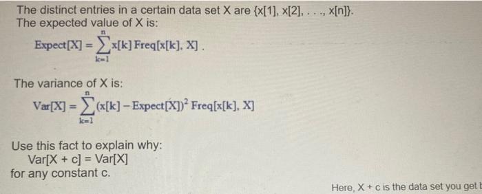 Solved The distinct entries in a certain data set X are | Chegg.com