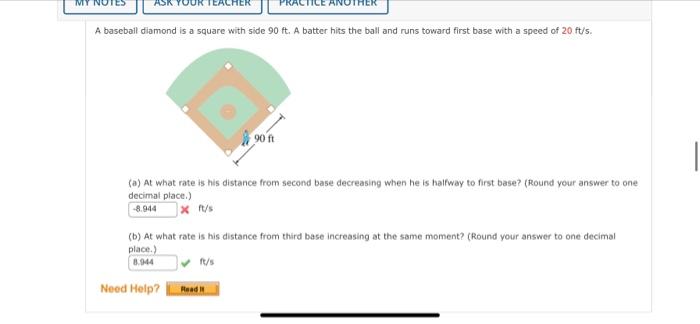 Solved A baseball diamond is a square with side 90ft. A | Chegg.com