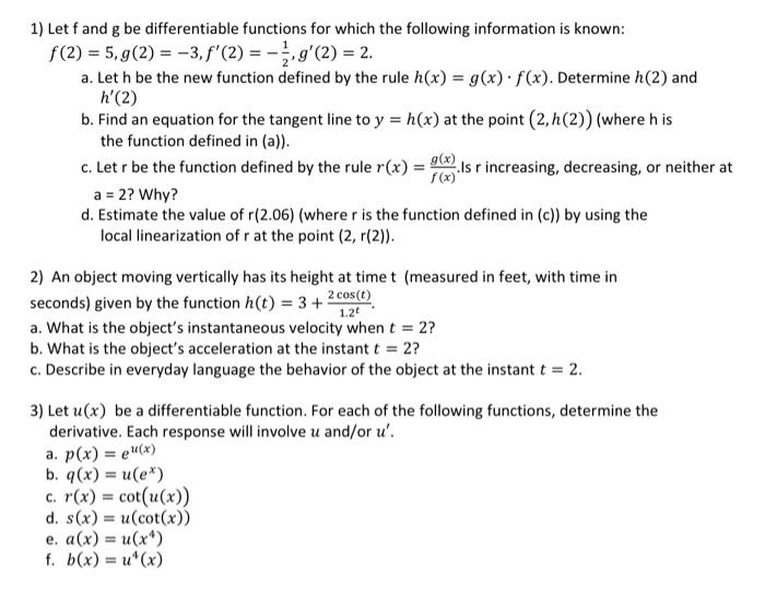 Solved 1) Let f and g be differentiable functions for which | Chegg.com