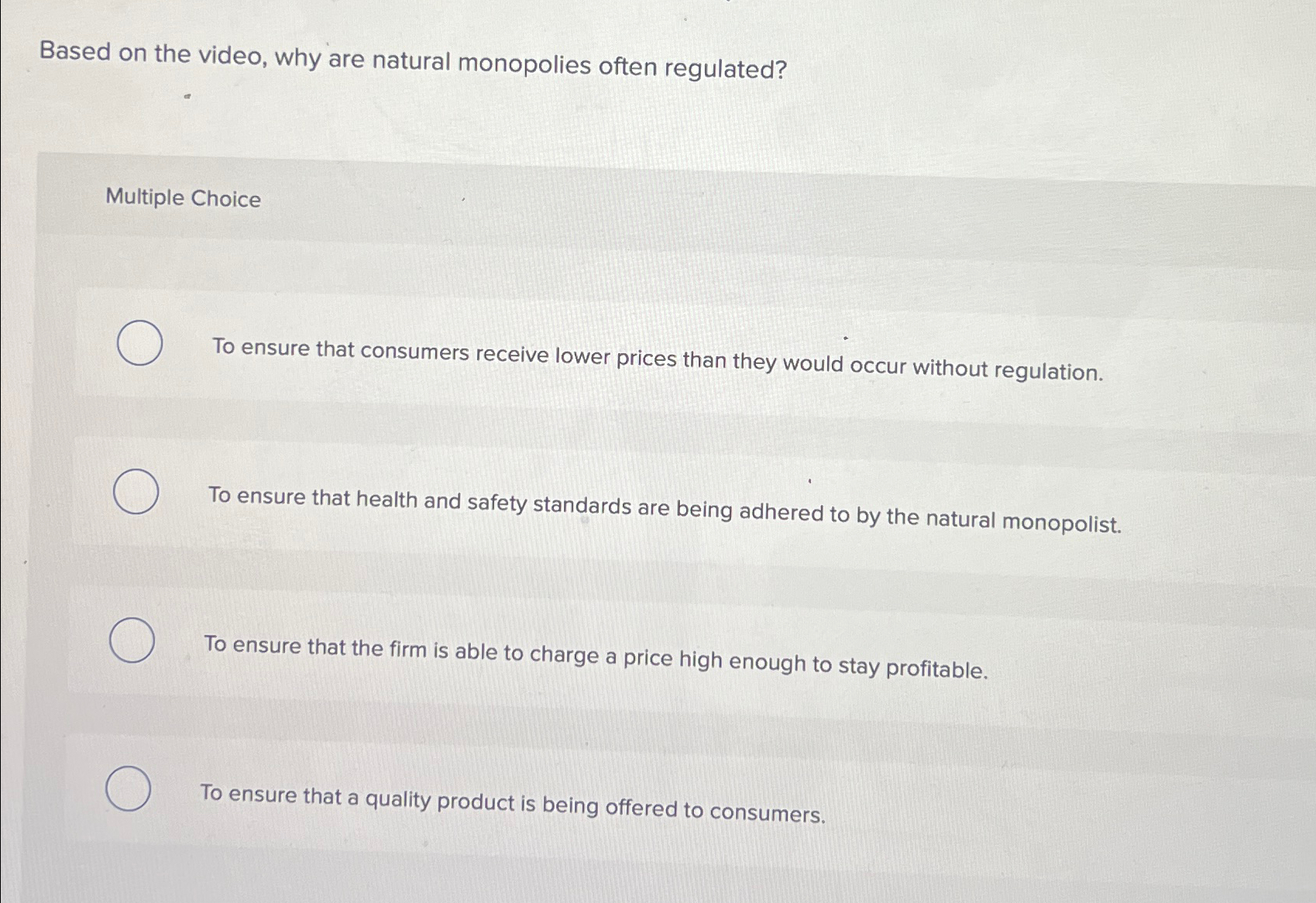 Solved Based on the video, why are natural monopolies often | Chegg.com