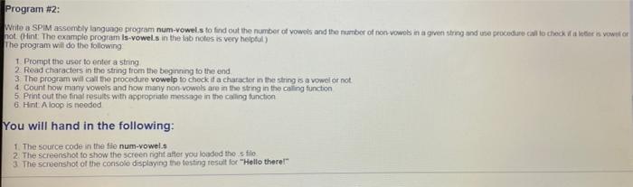 Solved Program #2: Write a SPIM assombly language program | Chegg.com